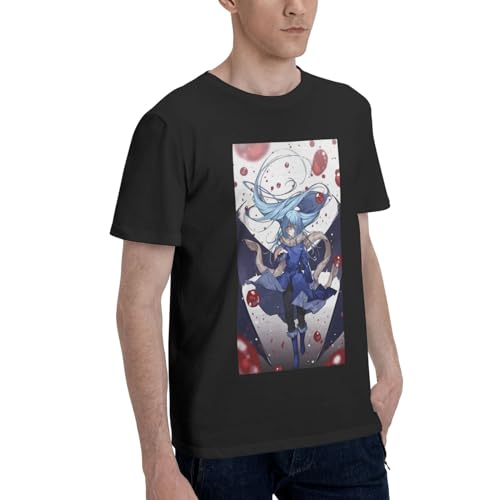 Anime That Time I Got Reincarnated As A Slime Rimuru Tempest Men's T-Shirt Summer Casual O-Neck Short Sleeve Shirts 5X-Large Black