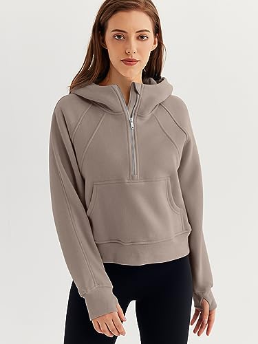 WYNNQUE Womens Hoodies Oversized Sweatshirts Half Quarter Zip Pullover Cropped Long Sleeve Fall Outfits Fashion Clothes Coffeegrey M