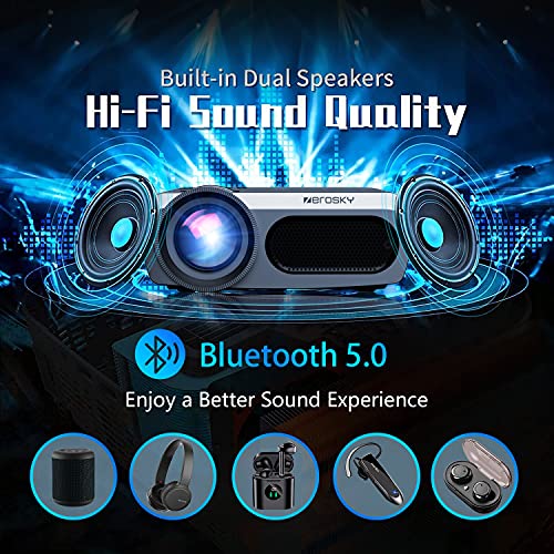 WiFi Bluetooth Projector, ZEROSKY 8000L HD Video Projector, 1080P and iOS/Android Supported, Portable Home Movie Projector Compatible with PC/PS4/TV Stick