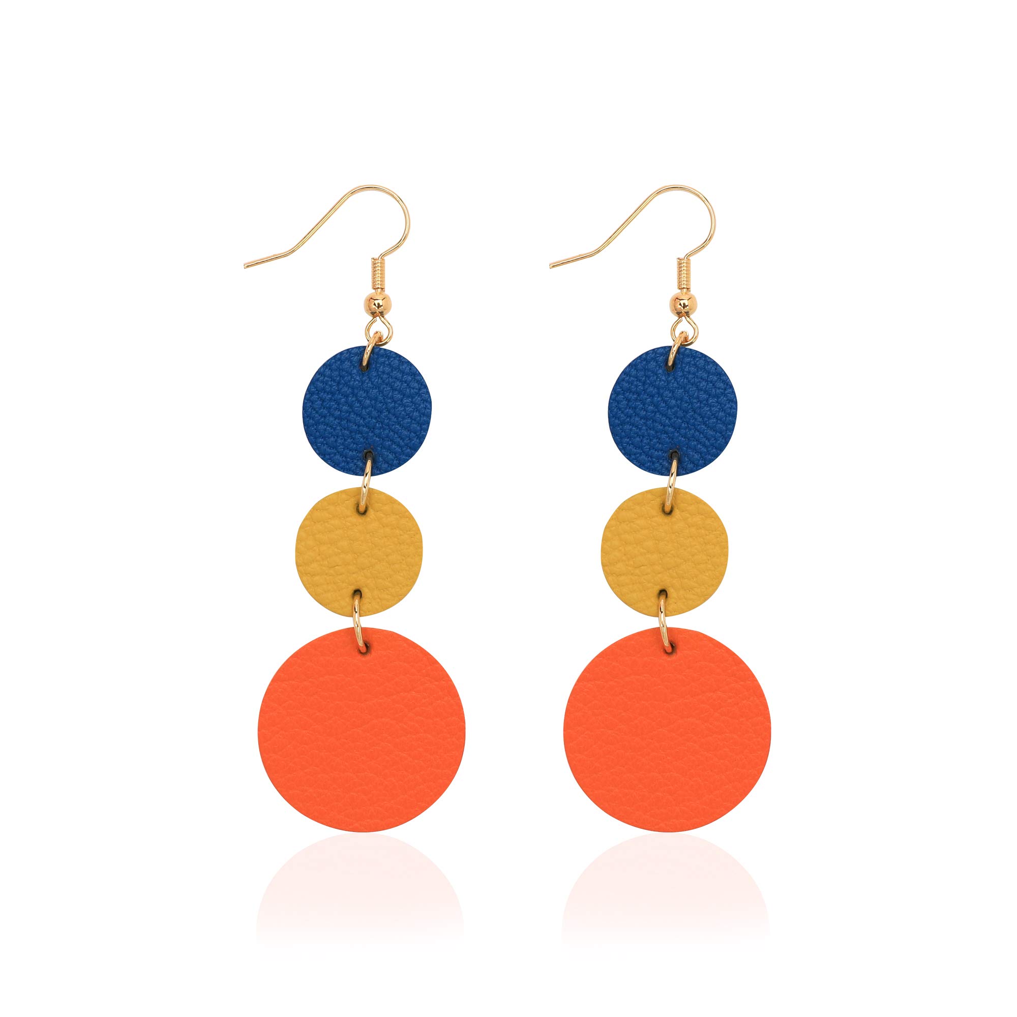GELVTIC Leather Earrings Dangle Drop for Women, Teardrop Earrings Lightweight for Her (73-Blue/Yellow/Orange)