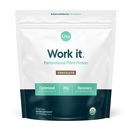 Ora Organic Work It: Ultra Clean Plant-Based Protein Powder Optimized for Recovery and Performance - with Tart Cherry, ProHydrolase, and Probiotics - 15 Servings (Chocolate, 15)