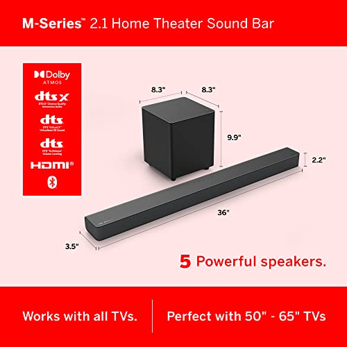 VIZIO M-Series 2.1 Sound Bar with Dolby Atmos and DTS:X, Wireless Subwoofer, M215a-J6