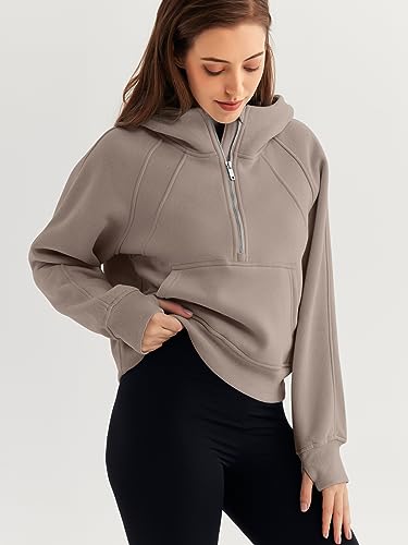 WYNNQUE Womens Hoodies Oversized Sweatshirts Half Quarter Zip Pullover Cropped Long Sleeve Fall Outfits Fashion Clothes Coffeegrey M