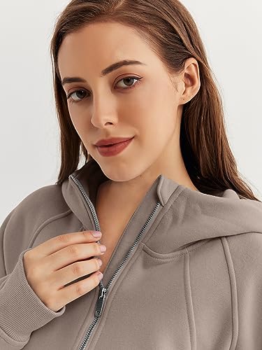 WYNNQUE Womens Hoodies Oversized Sweatshirts Half Quarter Zip Pullover Cropped Long Sleeve Fall Outfits Fashion Clothes Coffeegrey M
