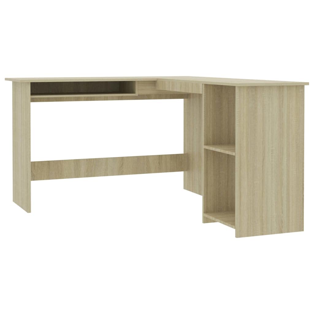 Matalde L Shaped Corner Desk, Computer Desk with Pull Out Keyboard Tray and 2 Open Shelves, Home Office Workstation, Contemporary Writing Desk, Sonoma Oak