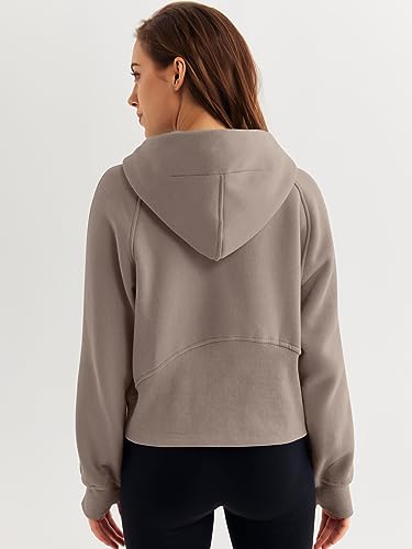 WYNNQUE Womens Hoodies Oversized Sweatshirts Half Quarter Zip Pullover Cropped Long Sleeve Fall Outfits Fashion Clothes Coffeegrey M