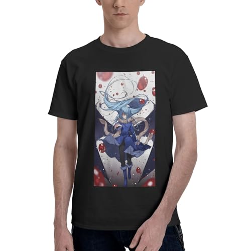 Anime That Time I Got Reincarnated As A Slime Rimuru Tempest Men's T-Shirt Summer Casual O-Neck Short Sleeve Shirts 5X-Large Black