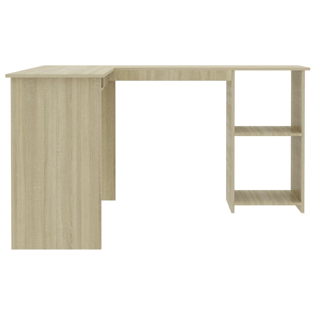 Matalde L Shaped Corner Desk, Computer Desk with Pull Out Keyboard Tray and 2 Open Shelves, Home Office Workstation, Contemporary Writing Desk, Sonoma Oak