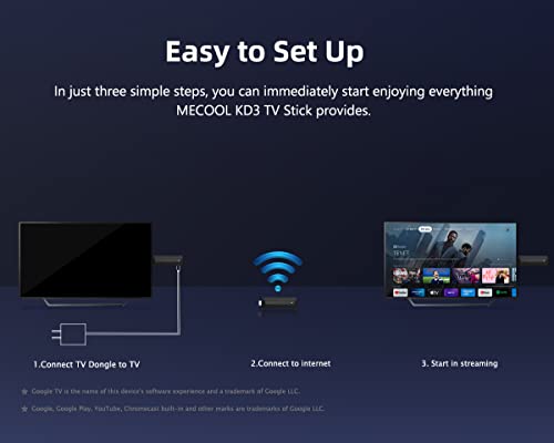 KD3 Google TV OS Android 11.0 Netflix 4K Video YouTube Streaming TV Stick AV1 Supported 2GB RAM 8GB ROM Google Assistant Free OTG Cable