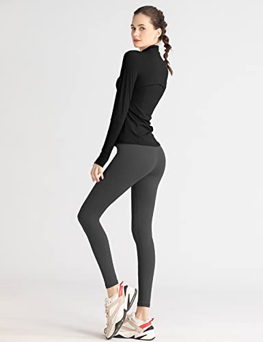 Locachy Women's Slim Fit Full Zip Athletic Running Sports Workout Jacket with Thumb Holes Black M