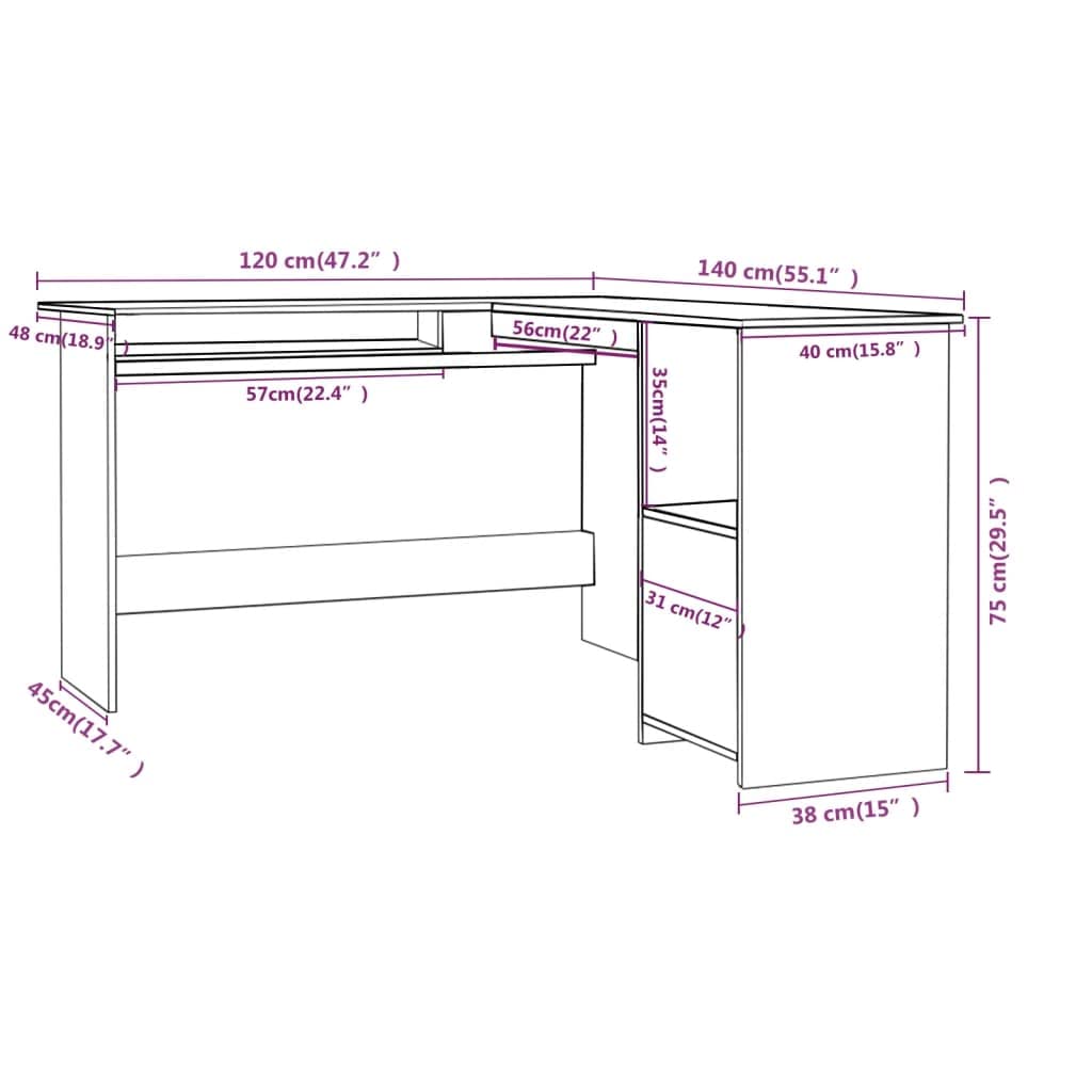 Matalde L Shaped Corner Desk, Computer Desk with Pull Out Keyboard Tray and 2 Open Shelves, Home Office Workstation, Contemporary Writing Desk, Sonoma Oak