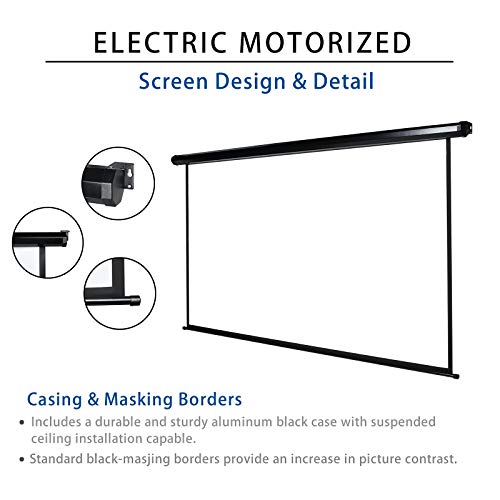 110" Motorized Projector Screen Electric Diagonal Automatic Projection 16:9 HD Movies Screen for Home Theater Presentation Education Outdoor Indoor W/Wireless Remote and Wall/Ceiling Mount (Black)