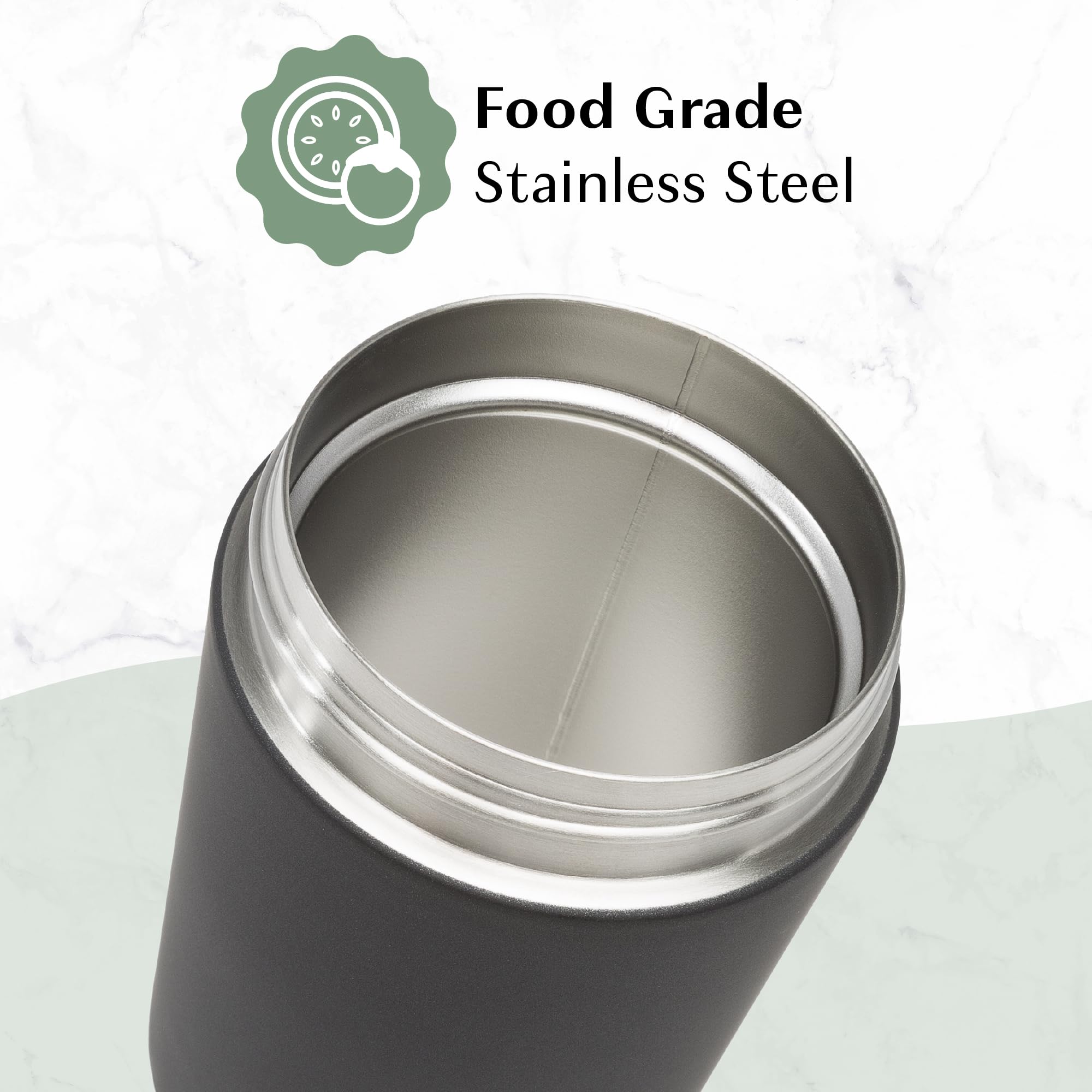 Goodful Vacuum Sealed Insulated Food Jar with Handle Lid, Stainless Steel Thermos, Lunch Container, 16 Oz, Gray
