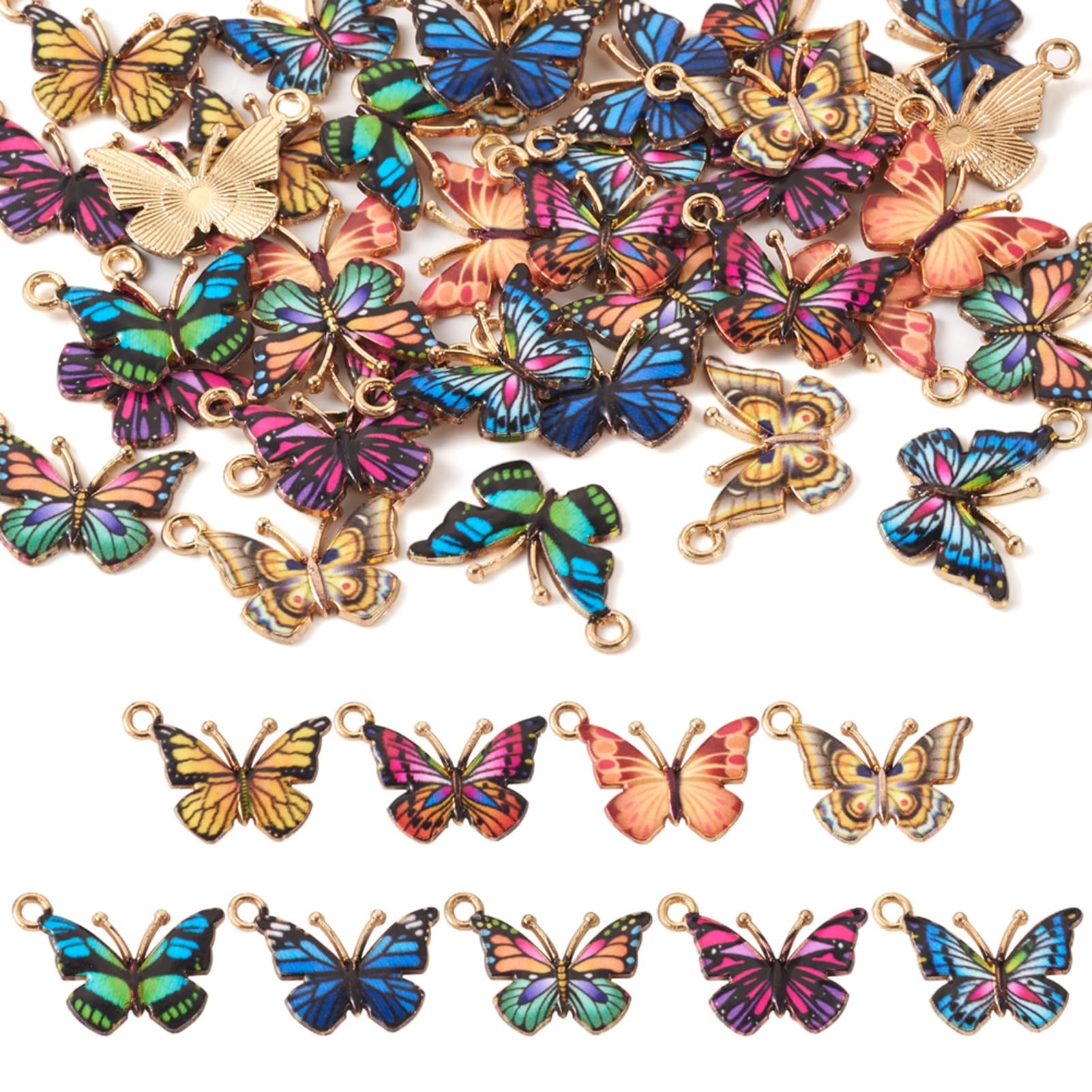 Boutigem 36pcs Colorful Butterfly Enamel Charms Insect Butterfly Shape Metal Charms Light Gold Plated Alloy Enamel Pendants for Necklace Bracelet Earring DIY Jewelry Making Acessories