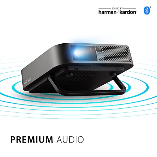 ViewSonic M2e 1080p Portable Projector with 1000 LED Lumens, H/V Keystone, Auto Focus, Harman Kardon Bluetooth Speakers, HDMI, USB C, 16GB Storage, Stream Netflix with Dongle