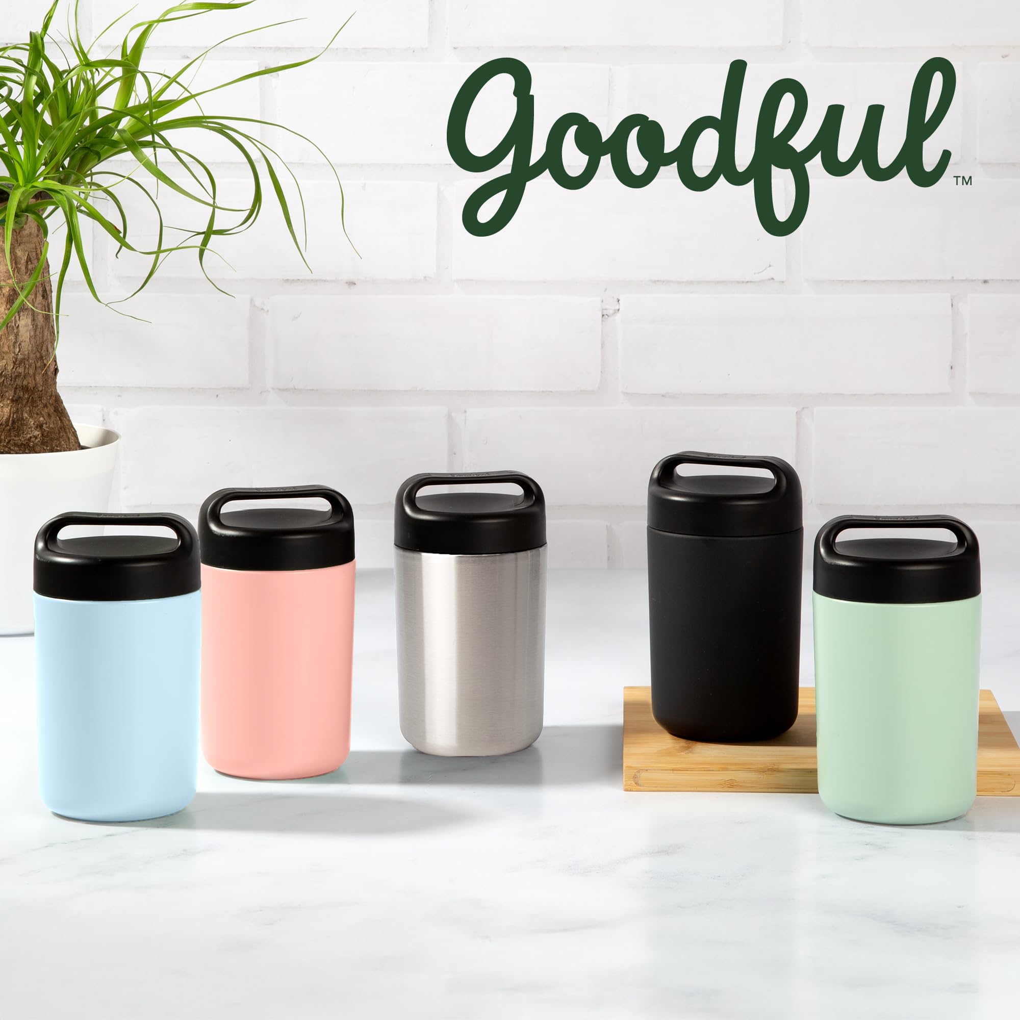 Goodful Vacuum Sealed Insulated Food Jar with Handle Lid, Stainless Steel Thermos, Lunch Container, 16 Oz, Gray