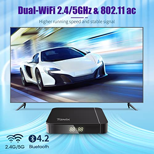 Android TV Box 11.0, Tanix W2 Android TV Box 4GB RAM 32GB ROM with Wireless Keyboard, Android Box with Amlogic S905W2 Quad Core 64 Bits, AV1 4K 3D USB 3.0 BT 4.2 TV Box