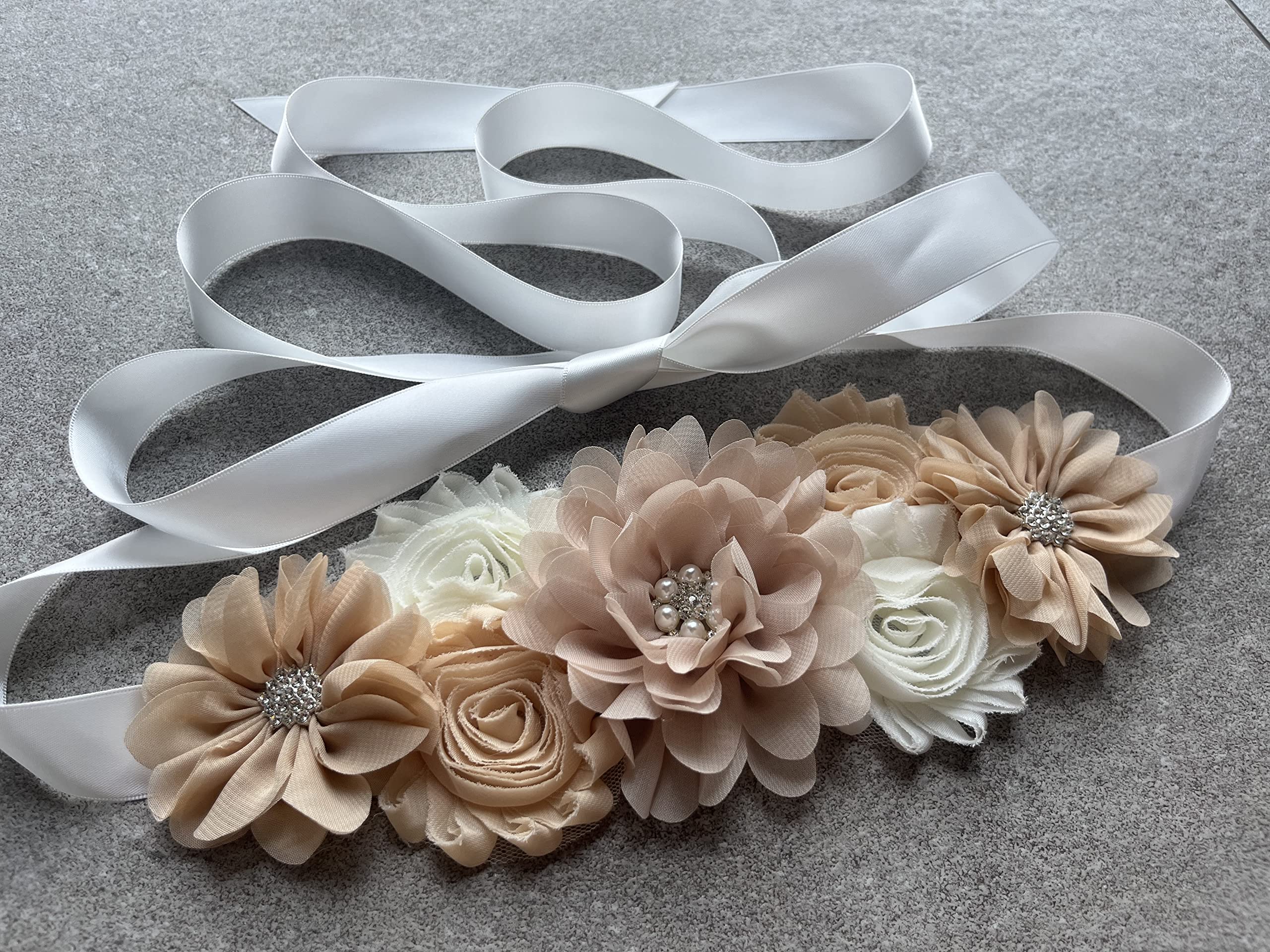 Luoyunna Flowers for Sashes Maternity Pregnancy Sash Belt for Baby Shower Wedding Bride (Champagne)