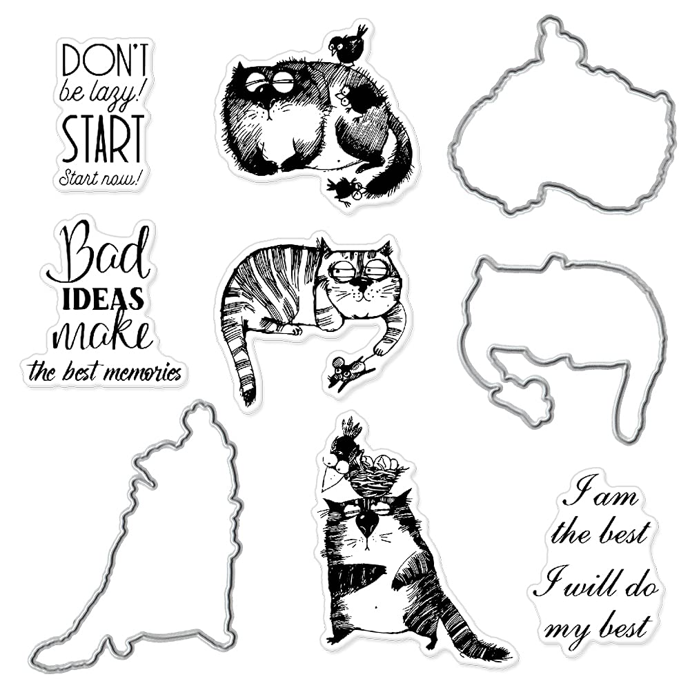 Lazy Cat Metal Cutting Dies Clear Stamps, Words Die Cuts Rubber Seal Stamps for Card Making DIY Paper Scrapbooking and Photo Album Card Décor Craft Decoration.
