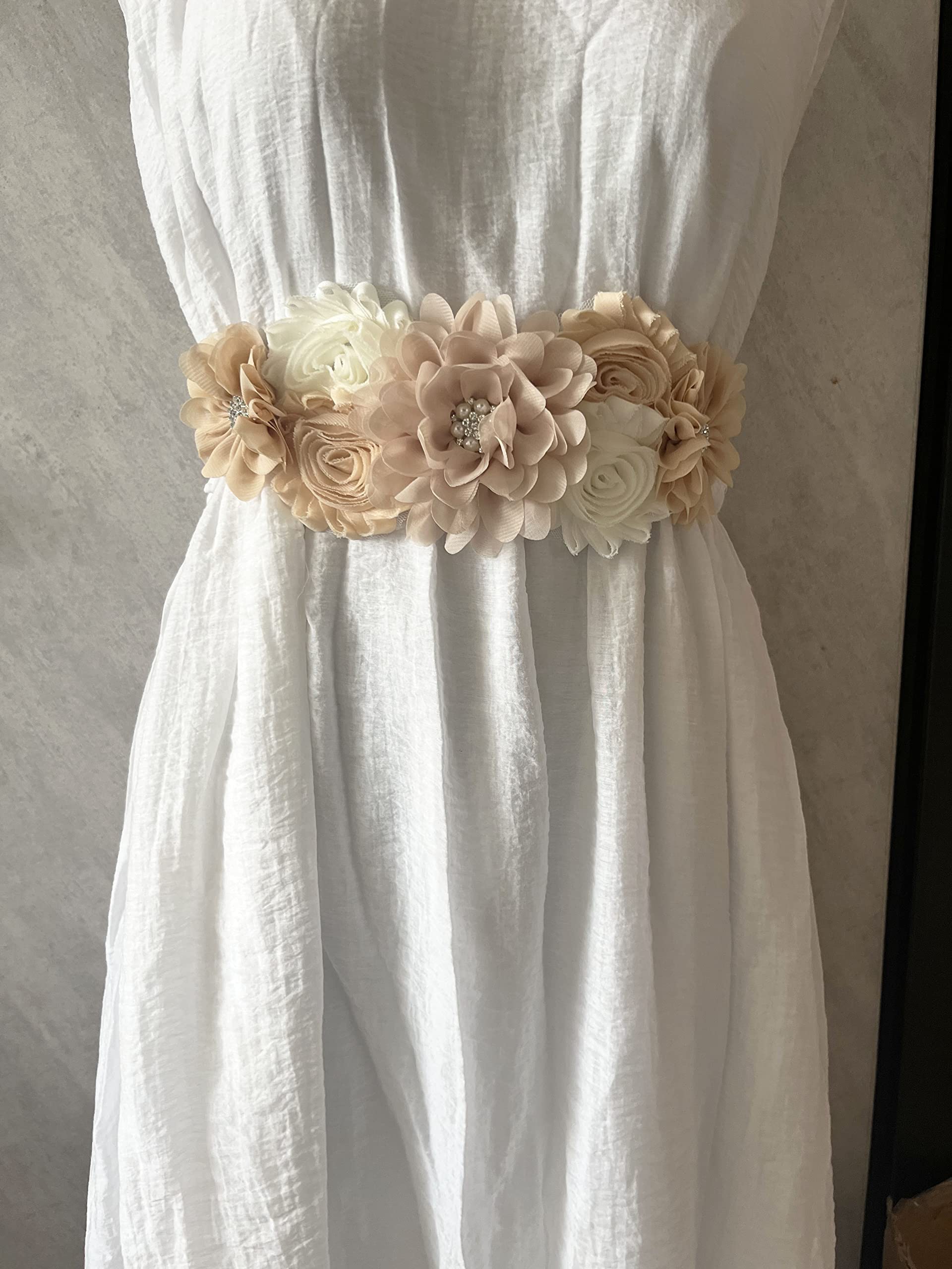 Luoyunna Flowers for Sashes Maternity Pregnancy Sash Belt for Baby Shower Wedding Bride (Champagne)
