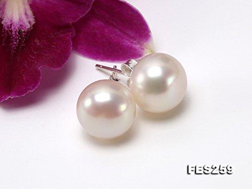 Womens Pearl 925 Sterling Silver Earrings Natural Button White Cultured Freshwater Pearl Stud Earrings AAA Quality