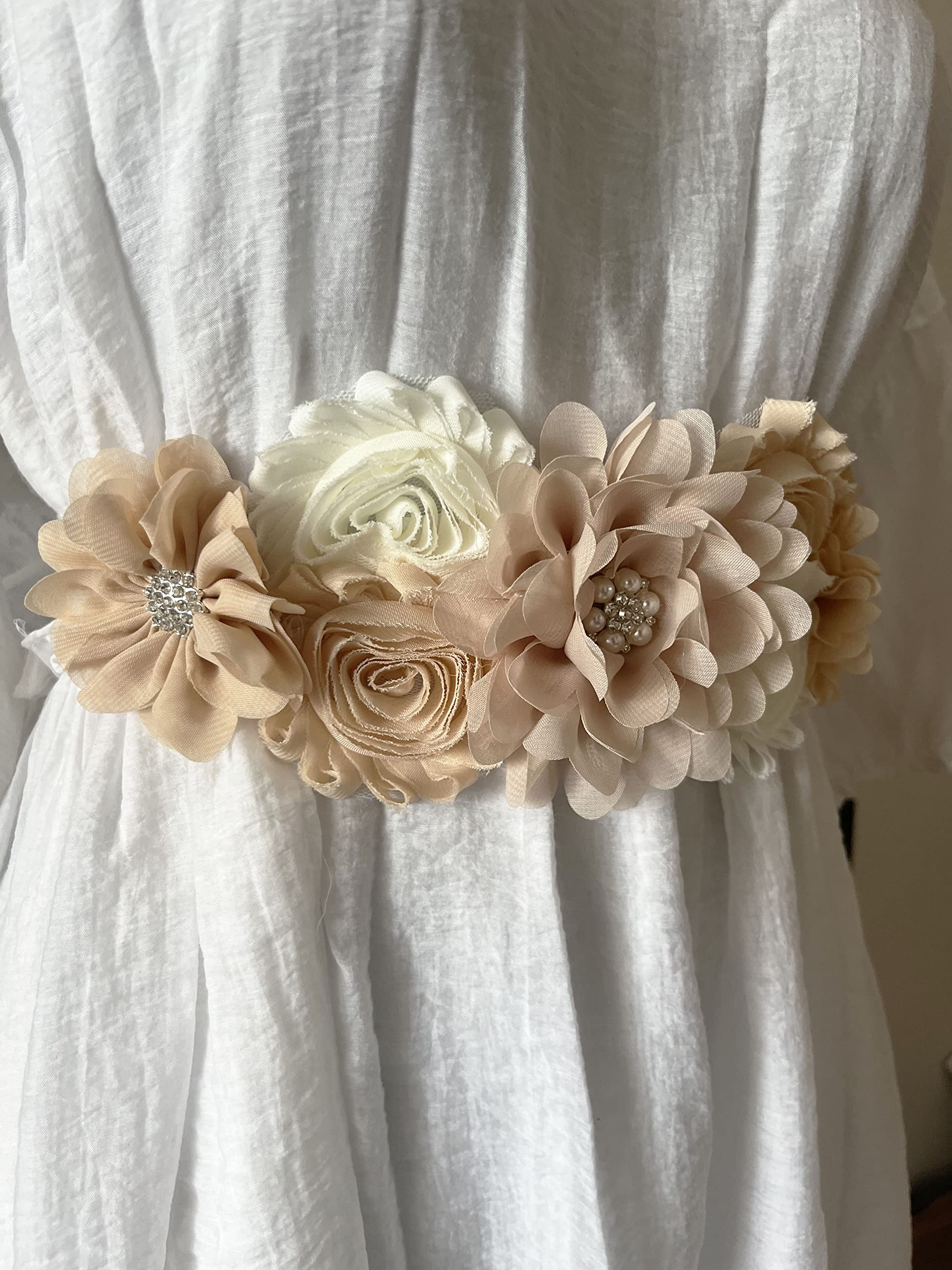 Luoyunna Flowers for Sashes Maternity Pregnancy Sash Belt for Baby Shower Wedding Bride (Champagne)
