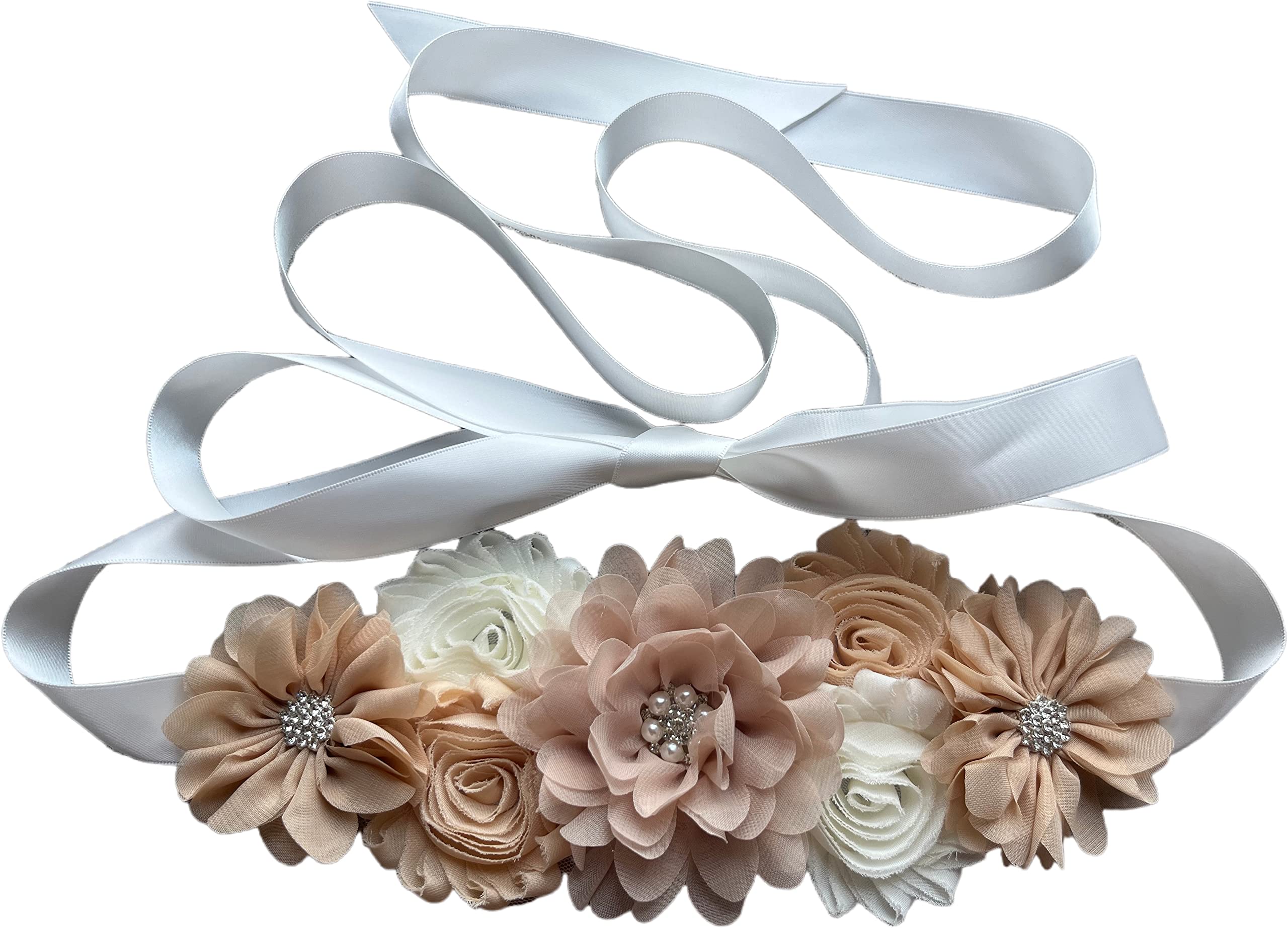 Luoyunna Flowers for Sashes Maternity Pregnancy Sash Belt for Baby Shower Wedding Bride (Champagne)