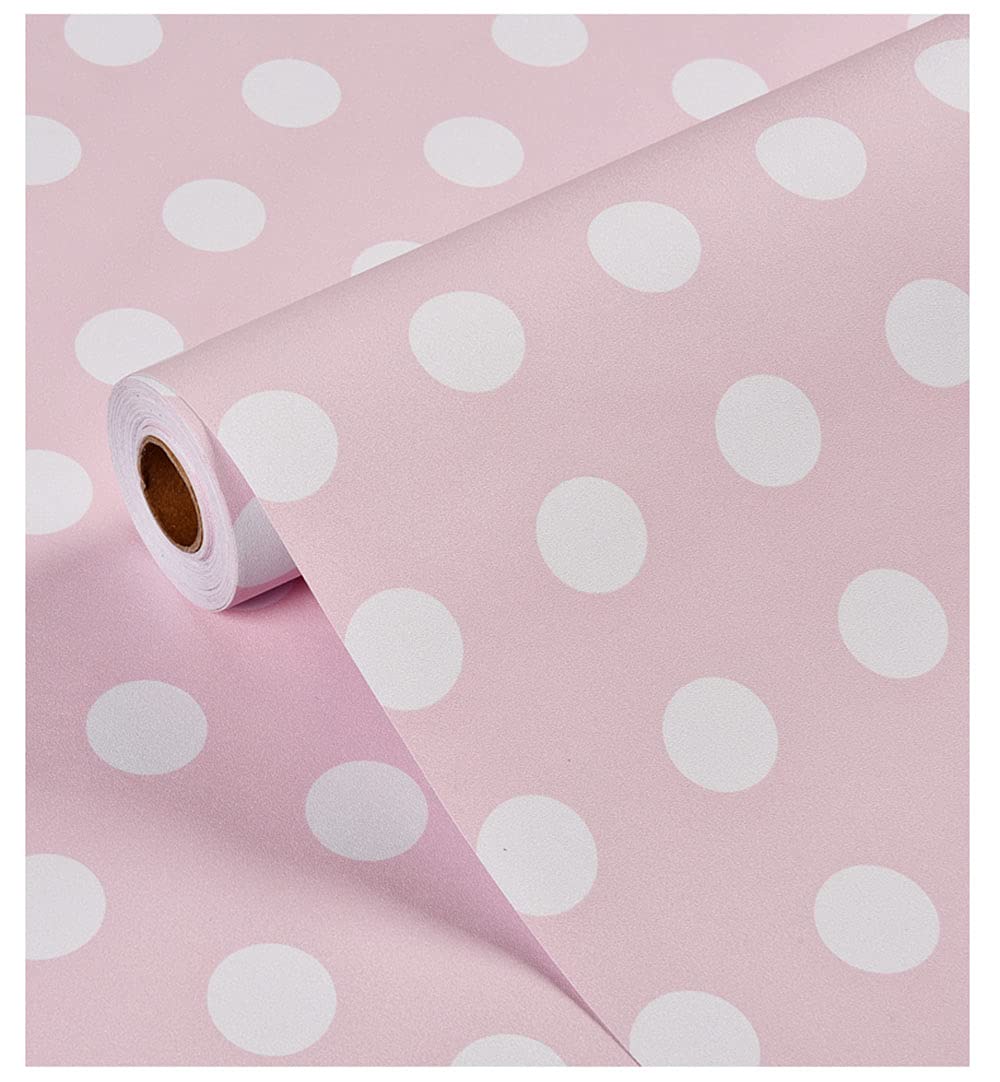 Self Adhesive Vinyl Pink Polka Dots Shelf and Drawer Liner Contact Paper for Cabinets Dresser Drawer Walls Furniture Table Decal Removable 24X117 Inches