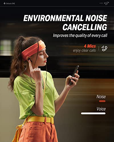 Donner Noise Cancelling Wireless Earbuds, Bluetooth 5.2 Earphones with 4 Mic Clear Calls, 12mm Drivers, App for Custom EQ, 32H Playtime, Fast Charging, Transparency - Dobuds ONE,Black