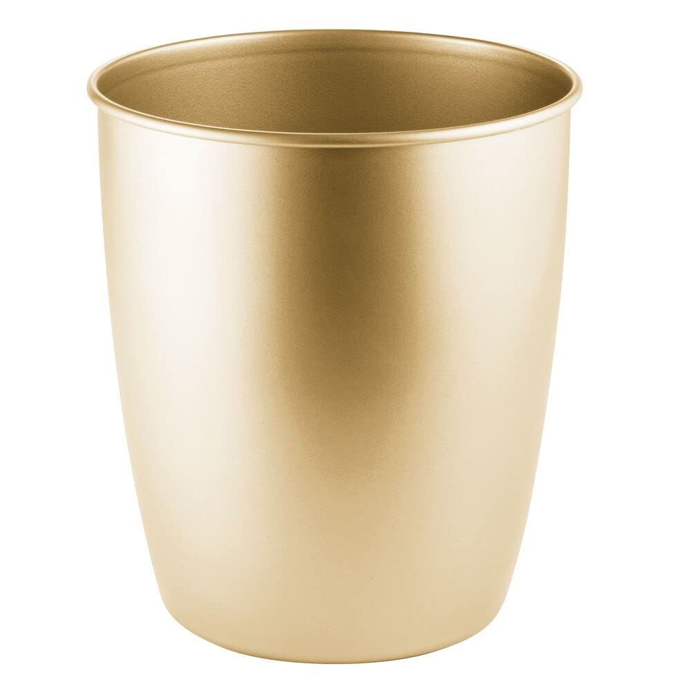 mDesign Small Steel Round Trash Can Bucket - 1.5 Gallon Wastebasket, Garbage Container Bin for Bathroom, Powder Room, Bedroom, Kitchen, Home Office - Hamill Collection - Soft Brass
