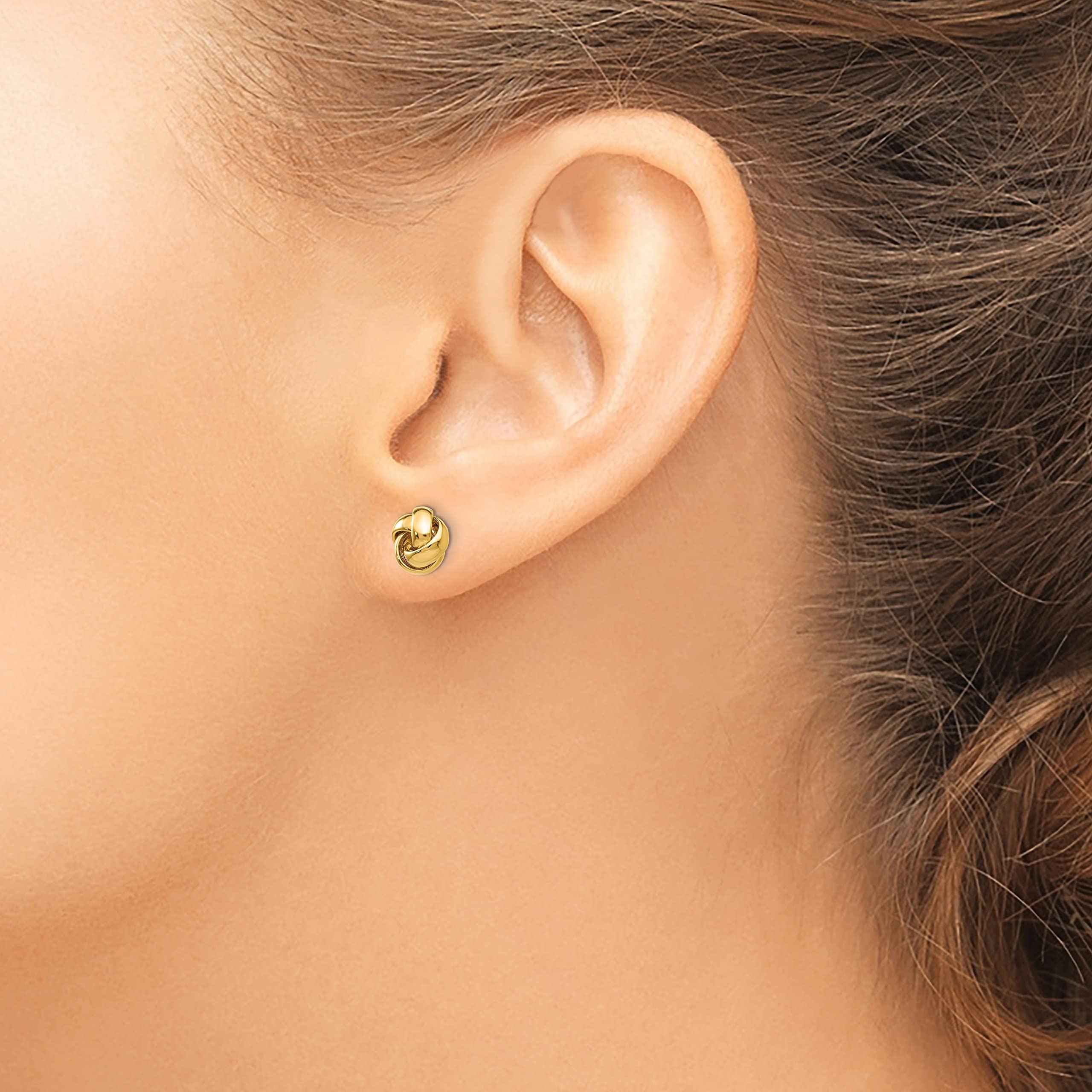 14K Solid Yellow Gold Twisted Love Knot Symbol Stud Earrings