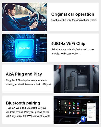 Wireless Android Auto Car Adapter CarlinKit A2A Dongle for Cars only Support Original Wired Android Auto, Instant Connection- Easy Setup- 5 GHz WiFi- GPS Navigation Fast Transmission…