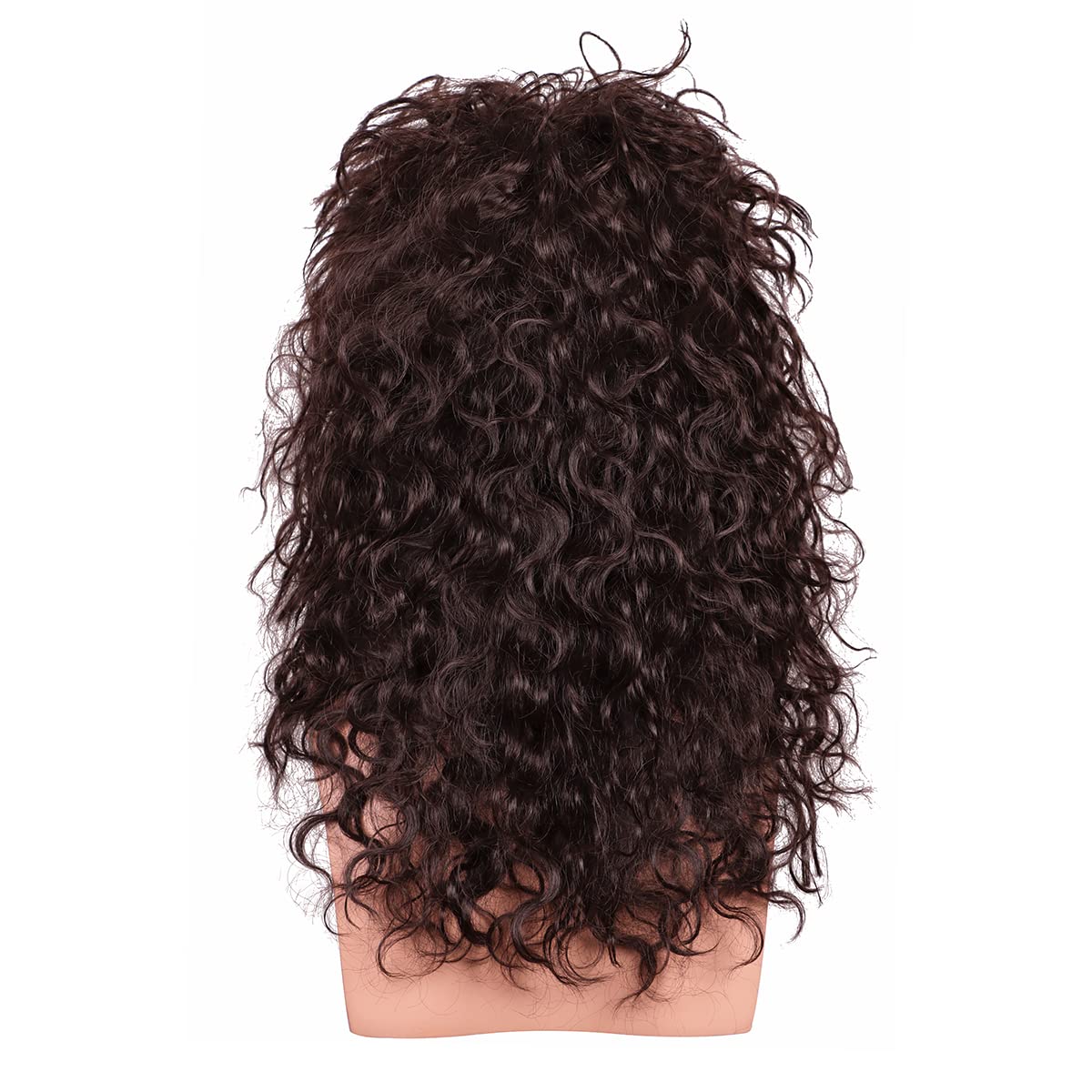 FantaLook 70 80s Long Curly Dark Brown Cosplay Wig with Necklace and Mater Bracelet for Halloween
