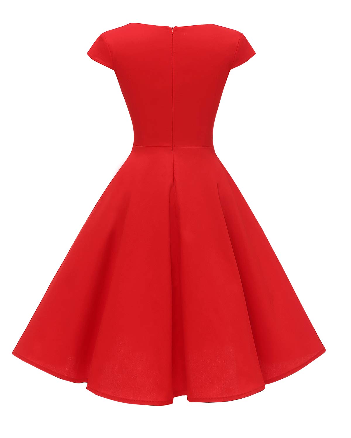 Hanpceirs Women's Cap Sleeve 1950s Vintage Party Dress Cocktail Dress Formal Dresses with Pocket Red L