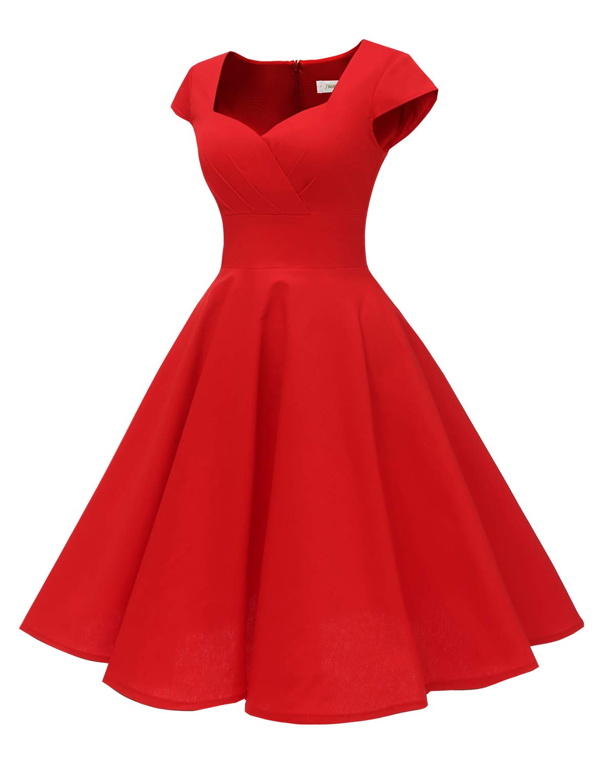 Hanpceirs Women's Cap Sleeve 1950s Vintage Party Dress Cocktail Dress Formal Dresses with Pocket Red L