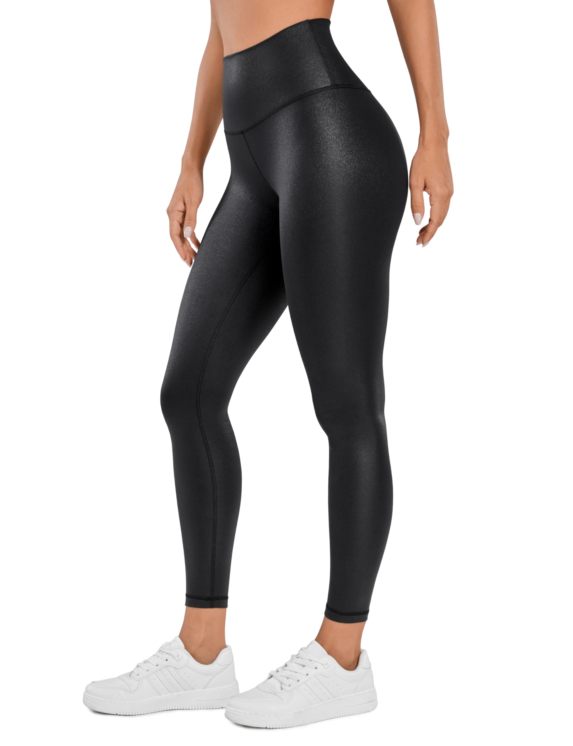 CRZ YOGA Butterluxe Matte Faux Leather Leggings for Women 25" - High Waisted Stretch Ankle Leather Pants Pleather Tights Faux Leather Black X-Small