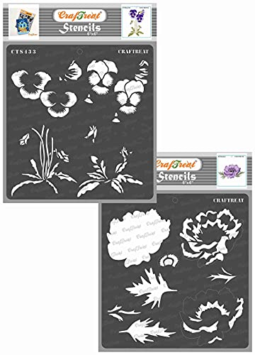 CrafTreat Reusable Layered Flower Stencils for Painting on Wood, Canvas, Paper, Fabric, Floor, Wall and Tile - Pansy and Anemone - 2 Pcs - 6x6 Inch Each - DIY Art and Craft Stencils - Floral Stencil
