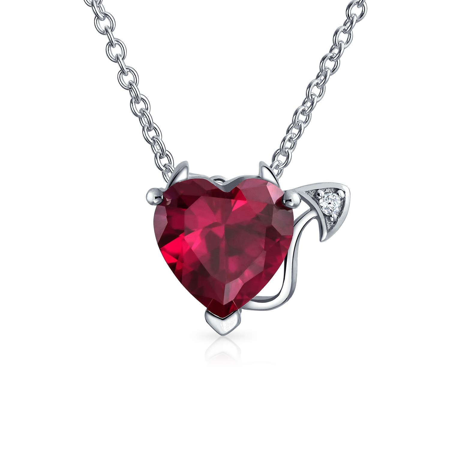 Romantic Cubic Zirconia Red AAA CZ Devil Heart Necklace Stud Earring Pendant Jewelry Set For Women Teen .925 Sterling Silver
