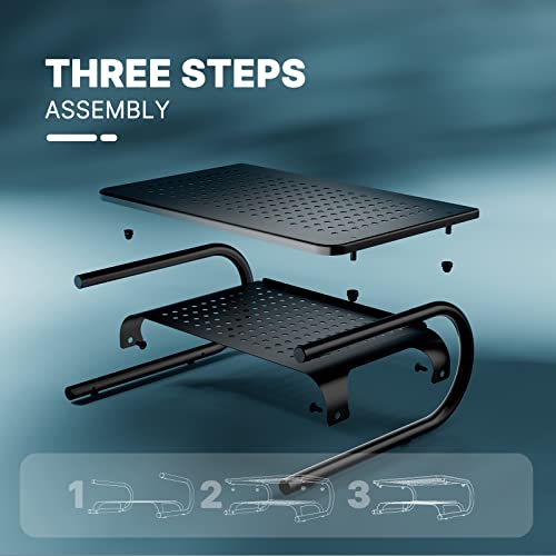 HUANUO Monitor Stand, 2 Tier Monitor Riser with Storage, Vented Computer Monitor Stand, Desktop Stand, Desk Shelf for Printer, Screen, PC, Gaming Console, for Home & Office