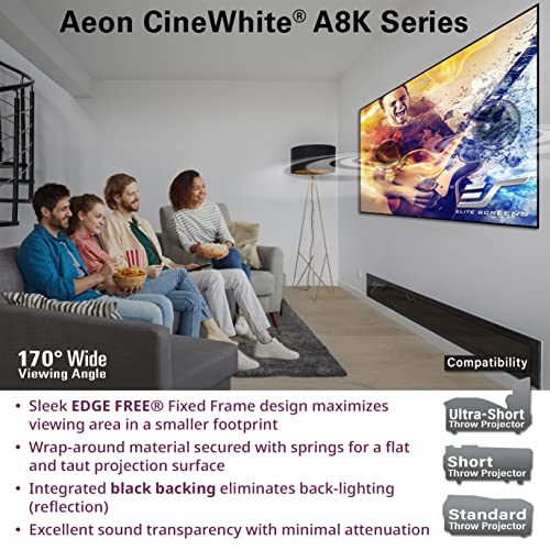 Elite Screens Aeon CineWhite A8K, 135" Diag, 16:9 Aspect Ratio, ISF Certified 8K Ultra HD Home Theater Fixed Frame Edge Free Projection Sound Transparent Perforated Weaved Screen, AR135H-A8K