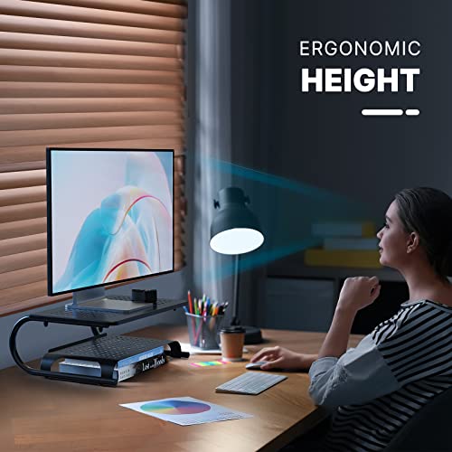 HUANUO Monitor Stand, 2 Tier Monitor Riser with Storage, Vented Computer Monitor Stand, Desktop Stand, Desk Shelf for Printer, Screen, PC, Gaming Console, for Home & Office