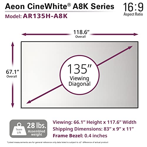 Elite Screens Aeon CineWhite A8K, 135" Diag, 16:9 Aspect Ratio, ISF Certified 8K Ultra HD Home Theater Fixed Frame Edge Free Projection Sound Transparent Perforated Weaved Screen, AR135H-A8K