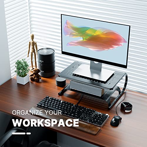 HUANUO Monitor Stand, 2 Tier Monitor Riser with Storage, Vented Computer Monitor Stand, Desktop Stand, Desk Shelf for Printer, Screen, PC, Gaming Console, for Home & Office