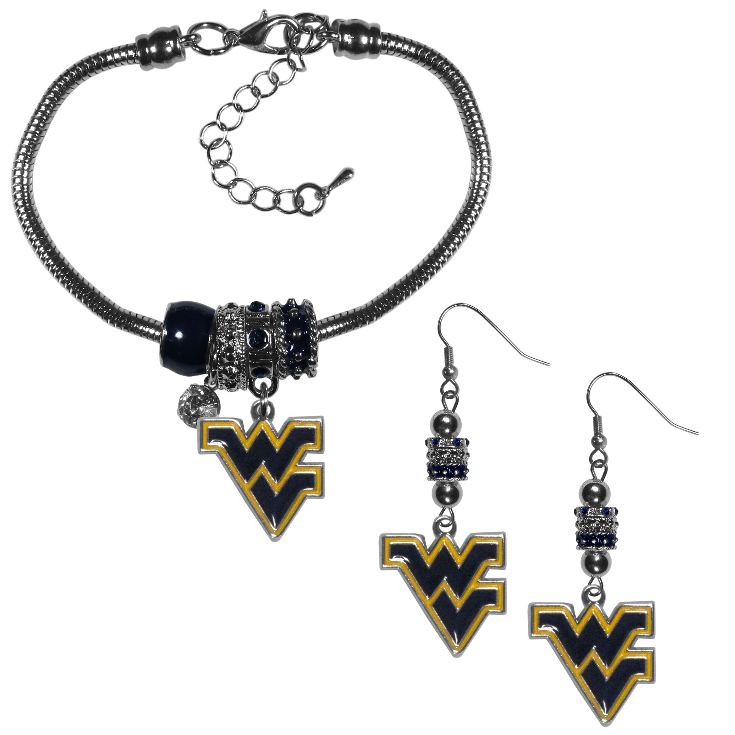 NCAA Siskiyou Sports Womens West Virginia Mountaineers Euro Bead Earrings and Bracelet Set One Size Team Color