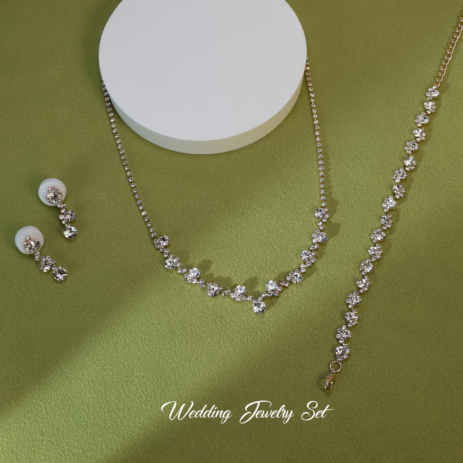 UDYLGOON Crystal Necklace Earrings Bracelet Jewelry Set Bride Bridesmaid Wedding Prom Party (Rose Gold)