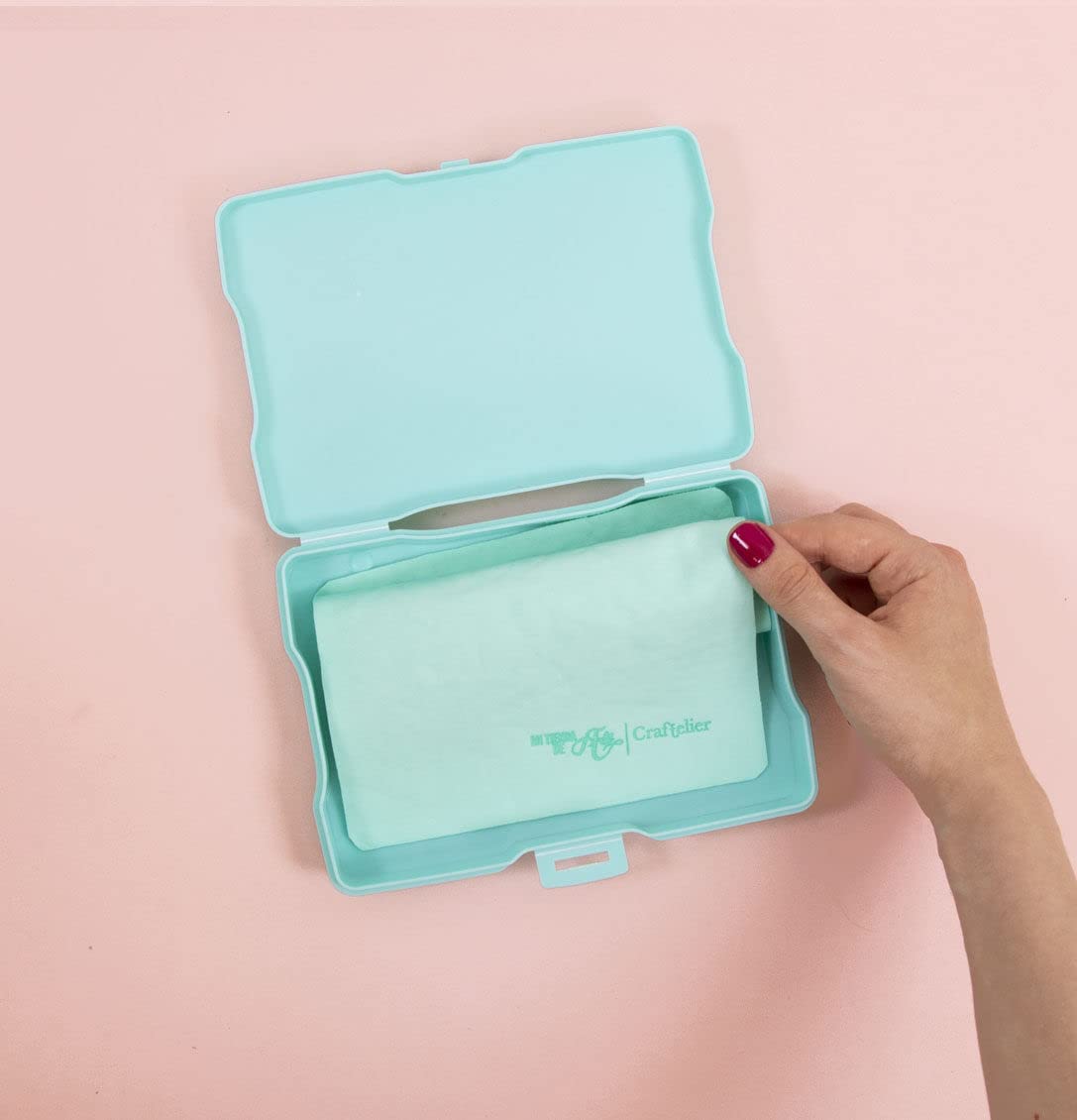 Craftelier - Shammy Stamp Cleaner and Organiser Box to Keep Your Stamps in Perfect Condition | Size Shammy 20 x 14,5 cm and Box 17 x 12 x 3 x 3 cm - Colour Mint with Constellations