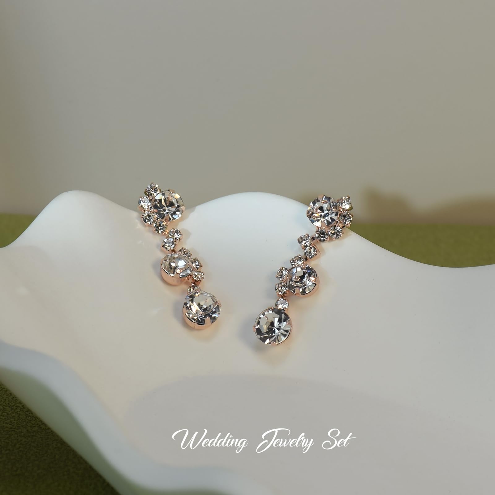 UDYLGOON Crystal Necklace Earrings Bracelet Jewelry Set Bride Bridesmaid Wedding Prom Party (Rose Gold)