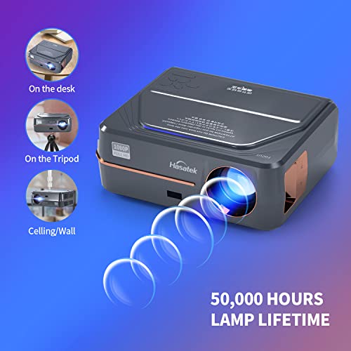Hasatek Projector with WiFi and Bluetooth,400 ANSI Lumen Projector 4k HD Projector 1080p,Outdoor Portable Projector, Home Movie Theater Projector Compatible with iOS,Android,PC,Xbox,TV Stick,HDMI,USB