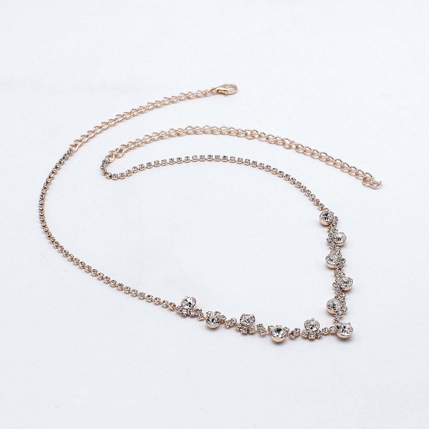 UDYLGOON Crystal Necklace Earrings Bracelet Jewelry Set Bride Bridesmaid Wedding Prom Party (Rose Gold)