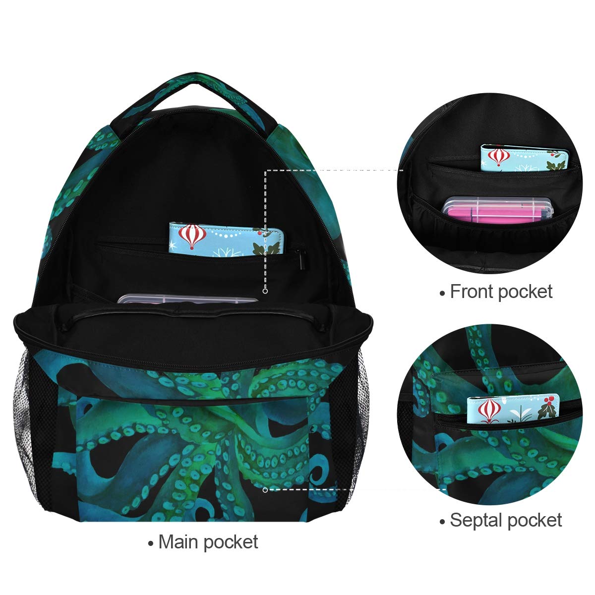 ALAZA Watercolor Octopus Large Backpack for Kids Boys Girls Student Personalized Laptop iPad Tablet Travel School Bag with Multiple Pockets